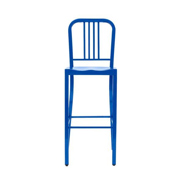 StyleWell Kipling Mariner Blue Metal Bar Stool with Back (17.32 in. W x ...
