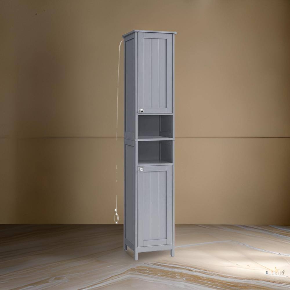 Benjara 66.93 in. Gray Bathroom Linen Cabinet with 2 Shelves and ...