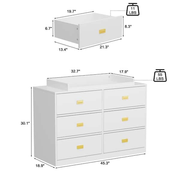 FUFU&GAGA White 6-Drawers 45.1 in. Width Changing Table FUFU&GAGA White 6-Drawers 45.1 in. Width Changing Table