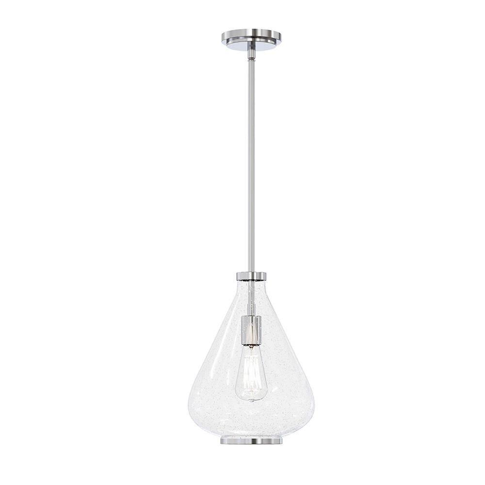 LumLight Kostner 9.75 in. Plug and Play 1-Light Brushed Nickel Pendant Light with SkyPlug 3128 ...
