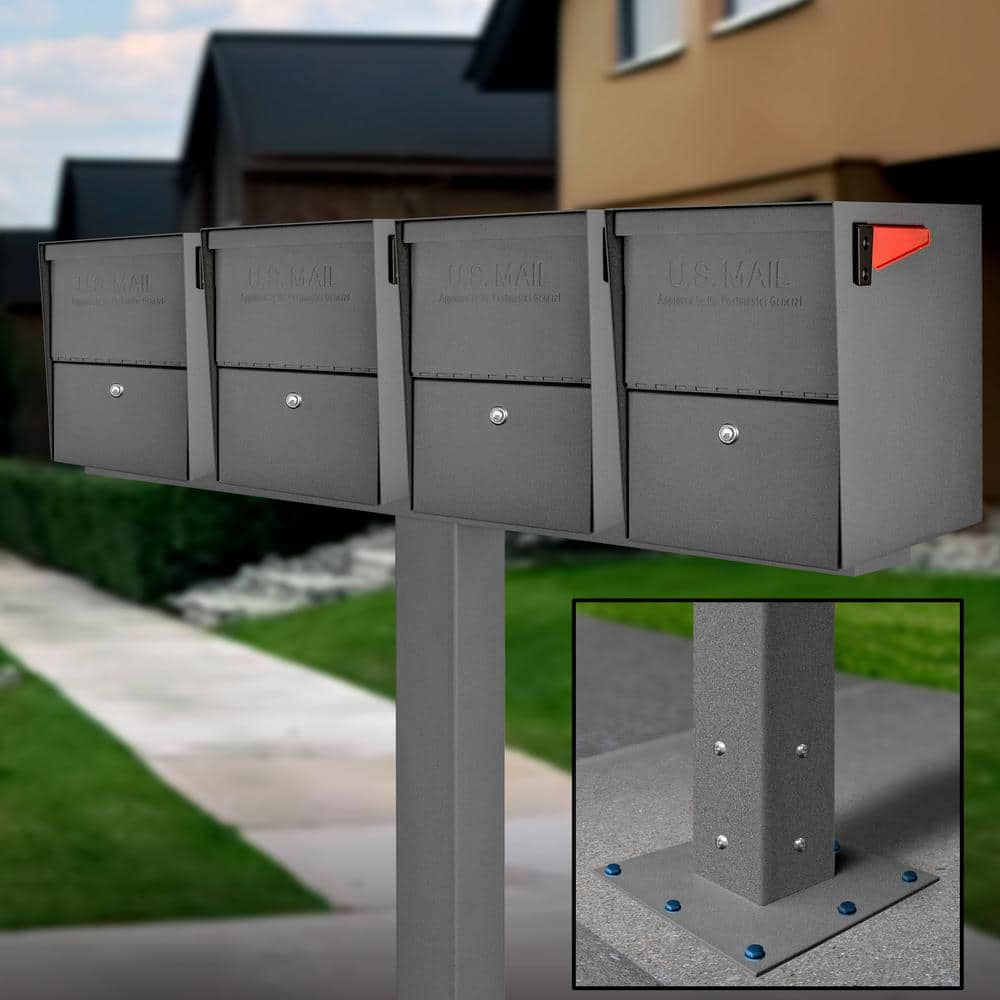 Mail Boss Package Master X4 Locking Post Mount Mailbox Combo Kit, Granite, Surface Mount Post, 4 ...