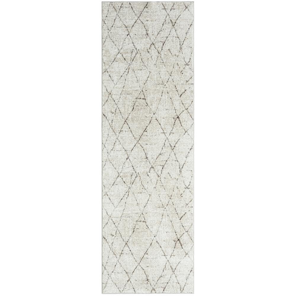 Everwash Treasure Alan Beige/Brown 2 ft. x 7 ft. Geometric Machine ...