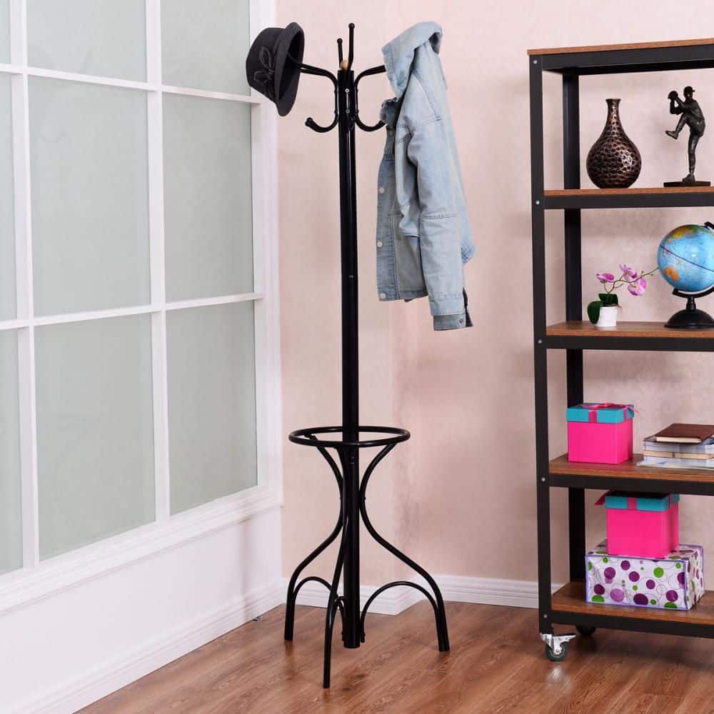 Costway Black Metal Coat Hat Rack Organizer Clothes Hanger Hooks Tree ...