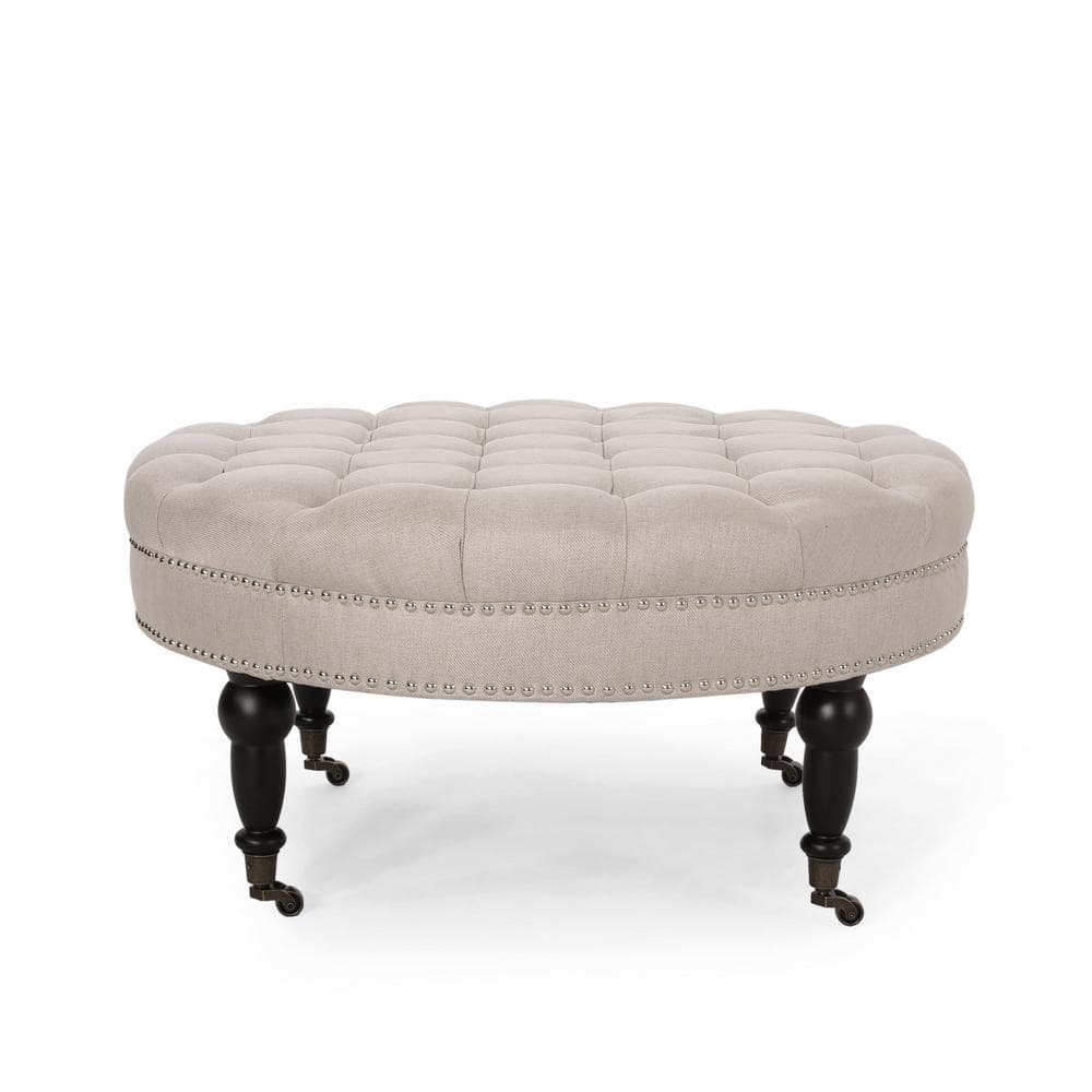 Noble House Cimarron Wheat Polyester Tufted Ottoman 94118 - The Home Depot