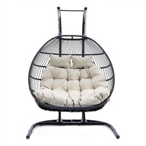 Leisuremod Wicker 2-Person Double Folding Hanging Egg Swing Chair Porch ...