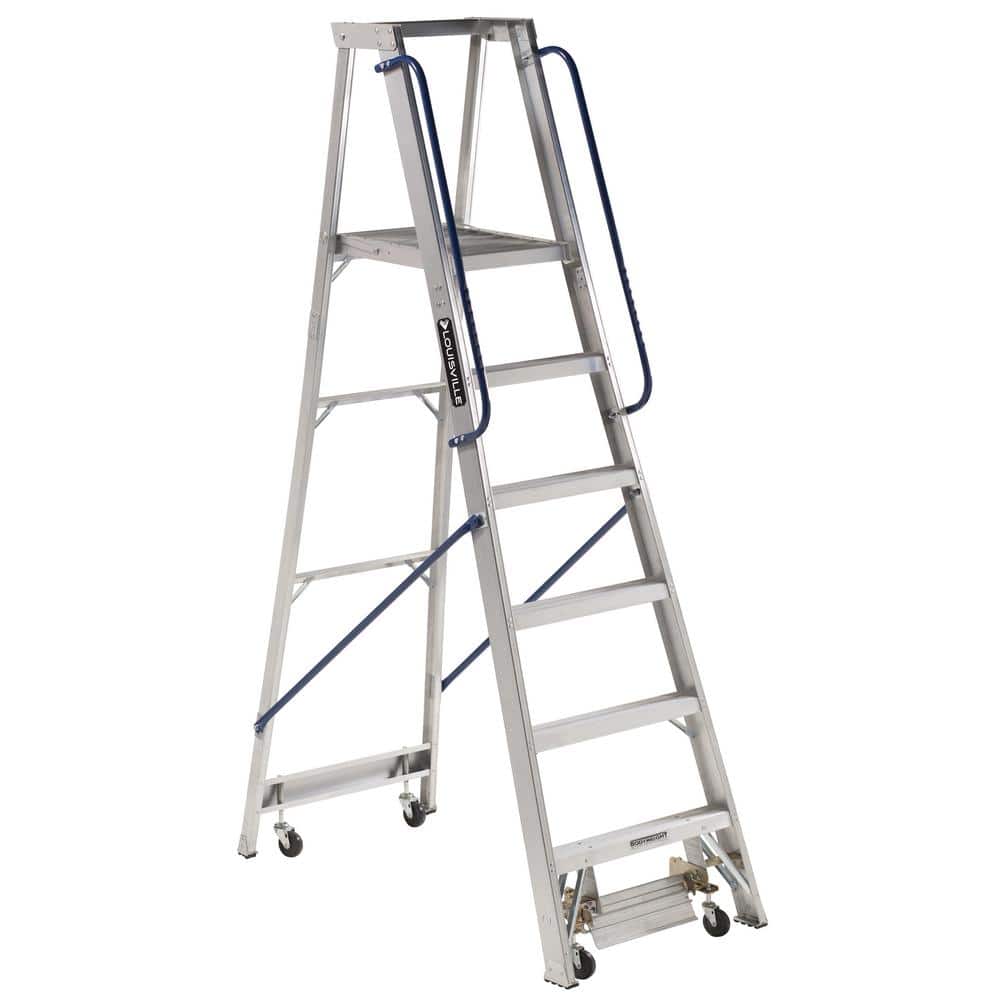 Louisville Ladder 6 ft. Aluminum Mobile Platform Step Ladder, 12.25 ft ...