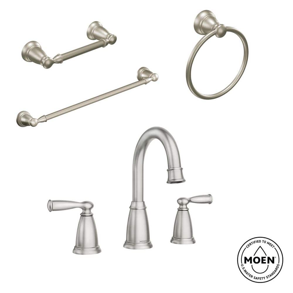 MOEN Banbury 8 in. WS 2-Handle Bathroom Faucet w/3-Piece Set-24 in ...
