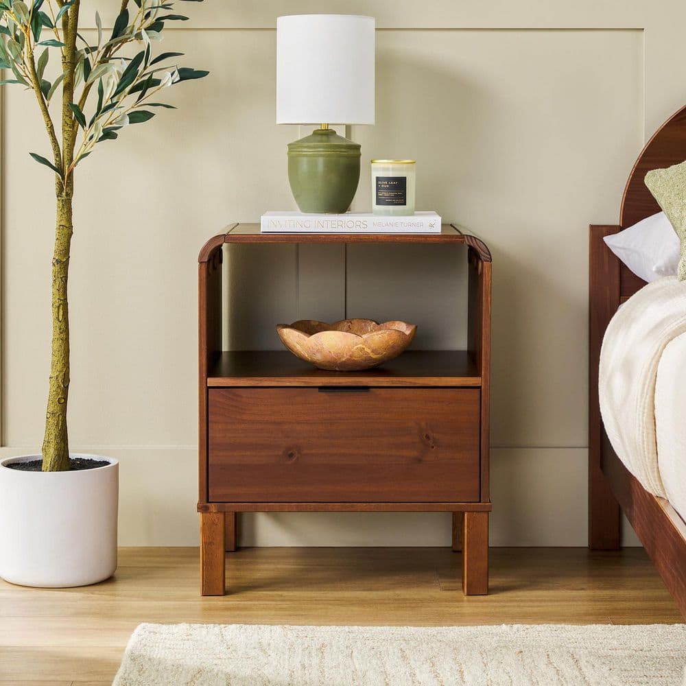 Walker Edison Furniture Company Brown 1-Drawer Solid Wood Modern ...