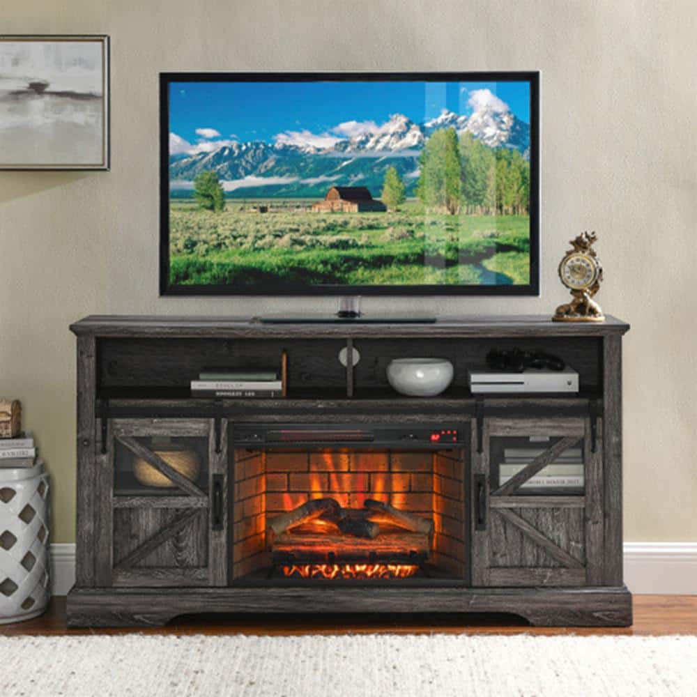 Runesay 60 in. Electric Freestanding Fireplace Entertainment Center ...