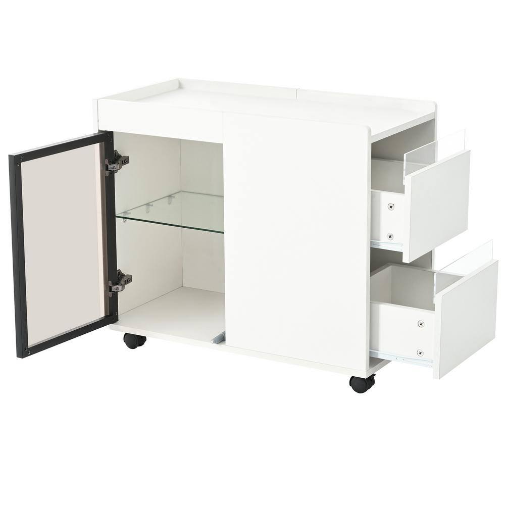 Sudzendf White MDF Rectangle Outdoor Side Table 1-Piece with LED light ...