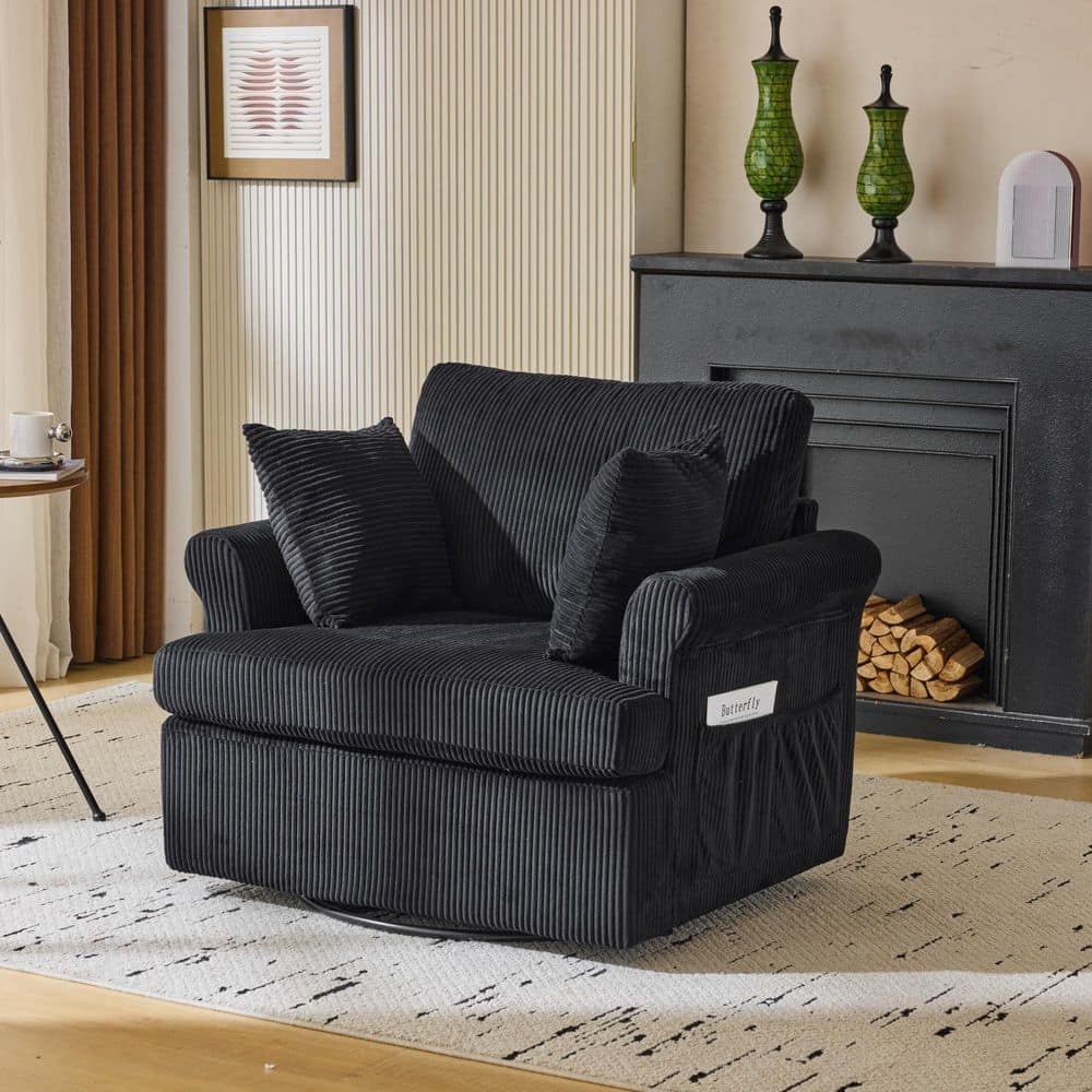 Reviews for Karl home Black Corduroy Arm Chair with Wood Swivel Base | Pg 1 - The Home Depot