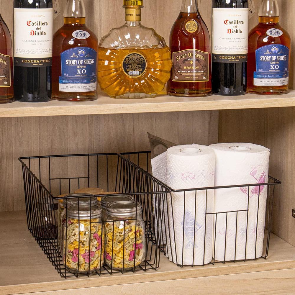 Numhew 16 in. Black 3-Pack Pantry Organizers Storage Baskets with Built ...