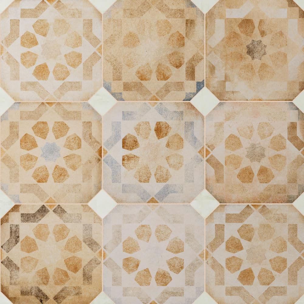 Merola Tile Laverton Octagon Deco Multicolor with Taco Nieve 8 in. x 8 ...
