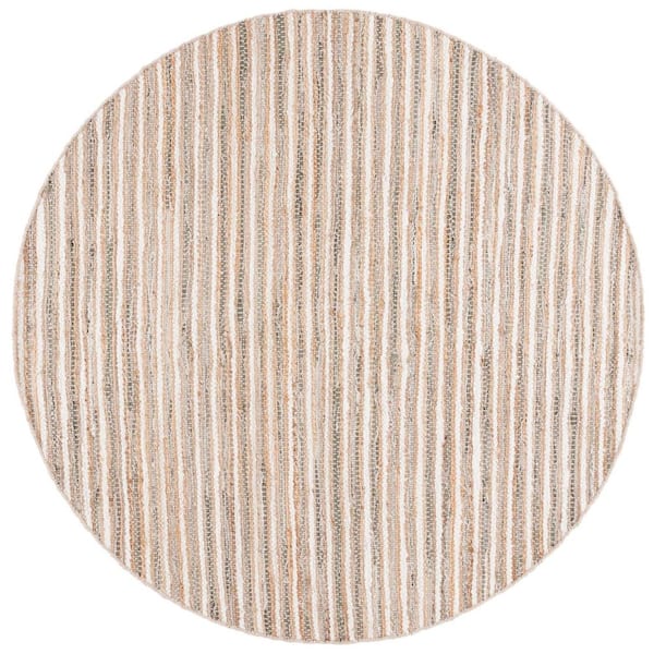 SAFAVIEH Cape Cod 6 ft. x 6 ft. Natural/Green Striped Abstract Round ...