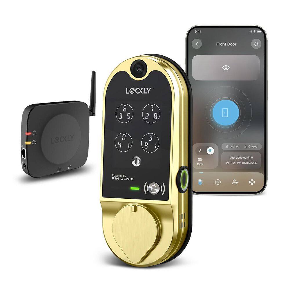 Lockly Vision Matte Gold Single Cylinder Deadbolt WiFi Smart Lock with ...