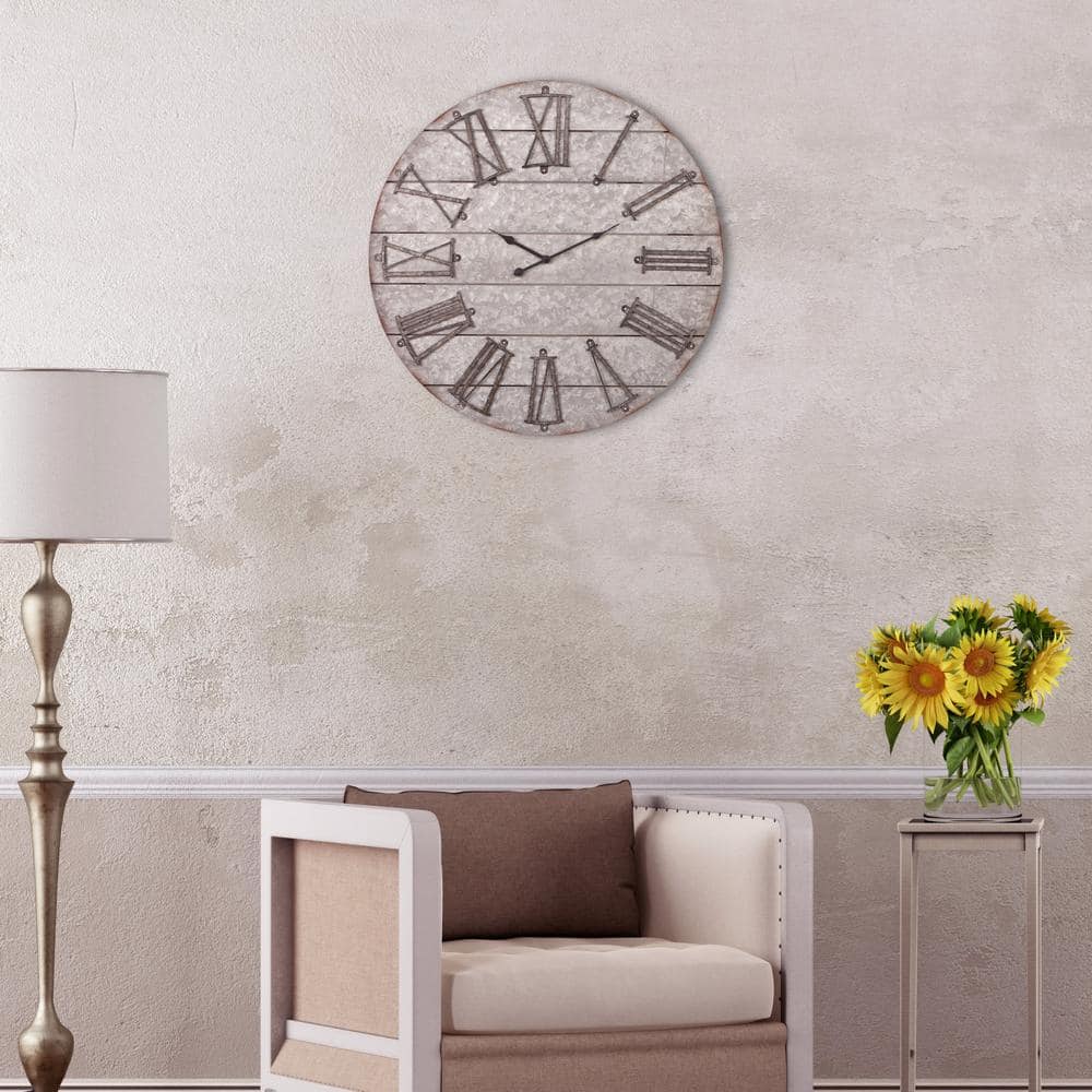 Pinnacle Rustic Galvanized Metal Planked Gray Wall Clock 1805-3727