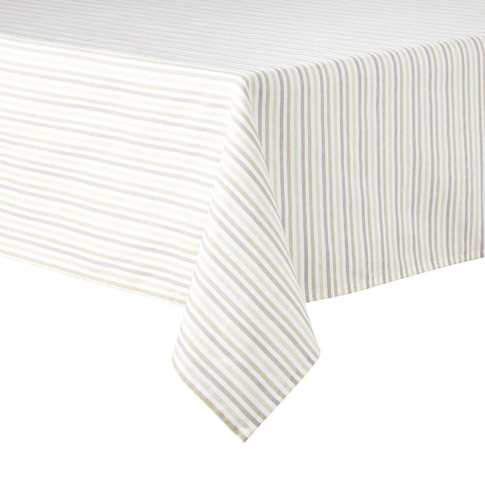 MARTHA STEWART Daisy Stripe 84 in. W x 60 in. L Beige/Brown Cotton ...