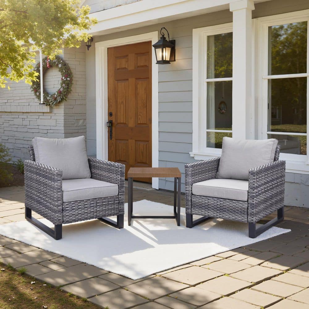 INMITOM Gray 3-Piece Wicker Patio Conversation Set, Outdoor Lounge ...