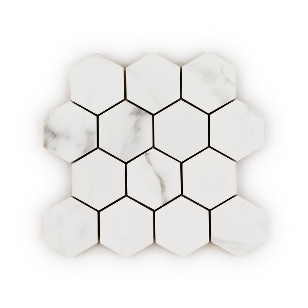 Jeffrey Court 3" Hexagon Statuario White 9.75 in. x 9.625 in. Textured ...