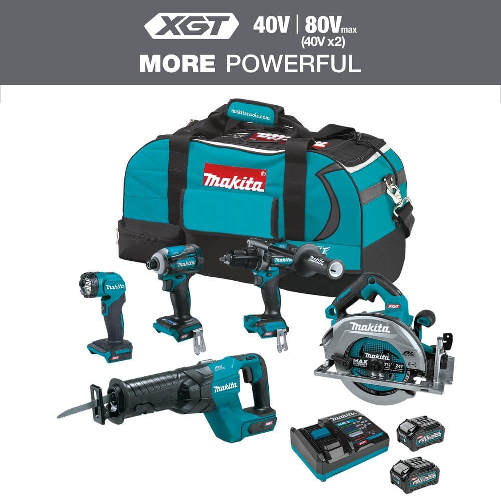 Makita 40-Volt max XGT Brushless Cordless 5-piece Combo Kit (Hammer Drill/Impact/Recip Saw/Circ ...