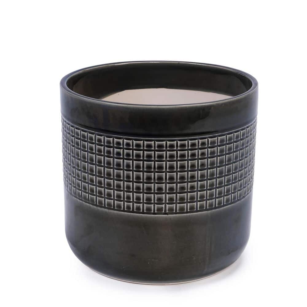 EPIPHANY DOUBLED INC (Set of 3) Modern Black Grid Ceramic Planter for ...