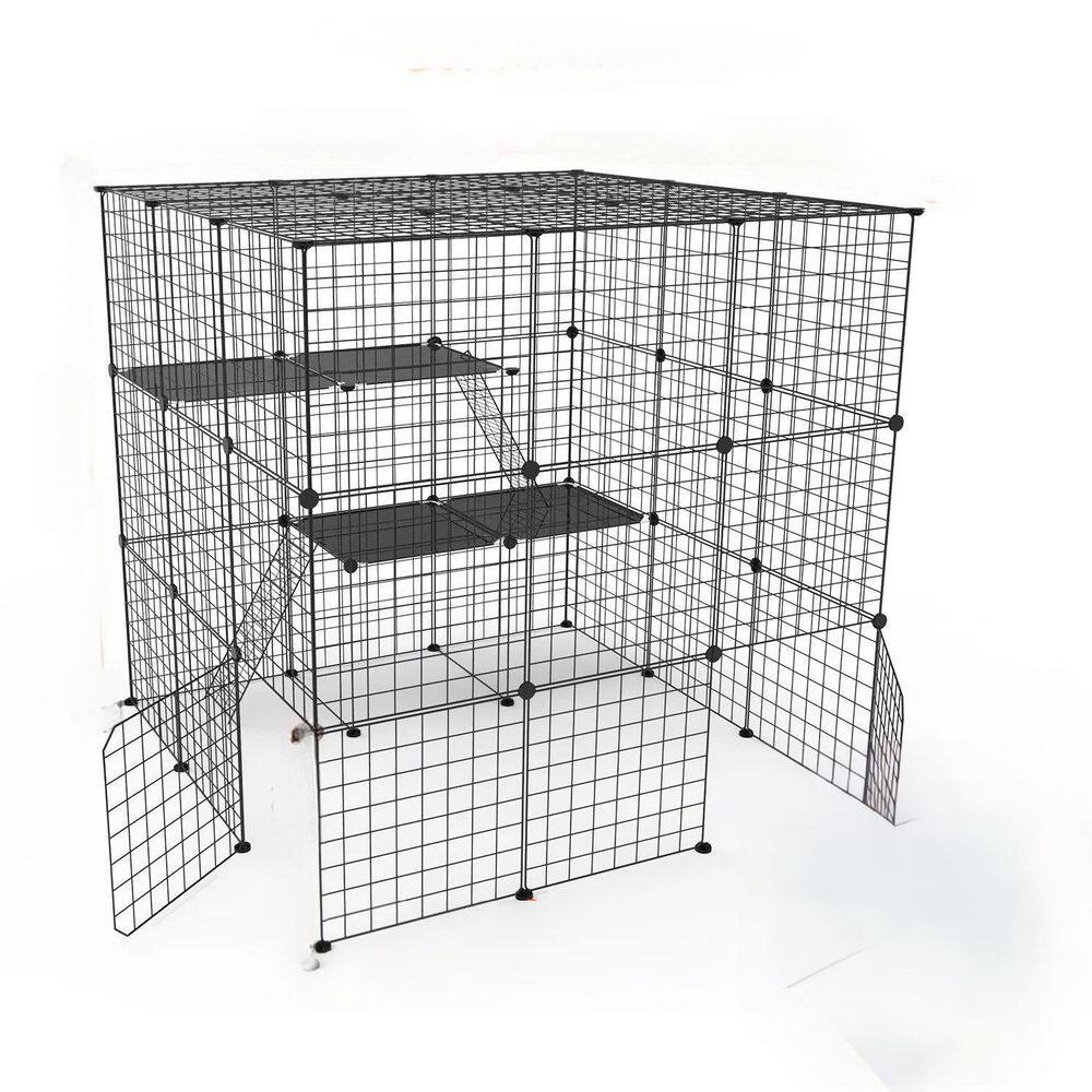 3-Tier Large Cat Cage DIY Cat House Detachable Cat Cage with 2 Ladder ...