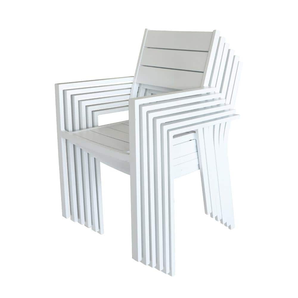 Tidoin White Aluminum Patio Stackable Outdoor Dining Chairs (Set of 6 ...