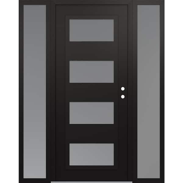 C2 64 in. x 80 in. Black P Left-Hand/Inswing Frosted Glass Black/White ...