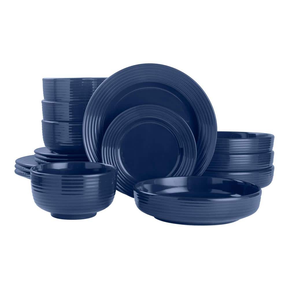 StyleWell 16-Piece Stoneware Ribbed Edge Dinnerware Set in Midnight ...