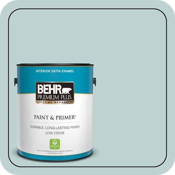 BEHR PREMIUM PLUS 1 gal. #500E-3 Rain Washed Satin Enamel Low Odor ...