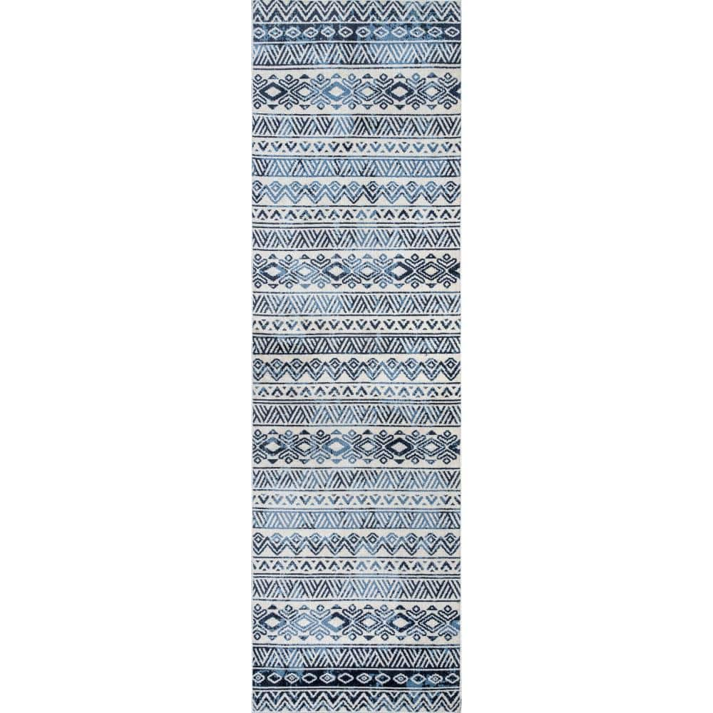 nuLOOM Lucci Machine Washable Aztec Blue 2 ft. 6 in. x 8 ft. Runner Rug ...