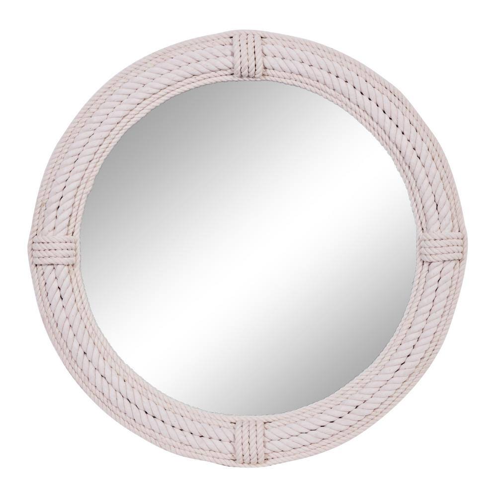 Litton Lane 36 in. x 36 in. Coiled Rope Round Framed White Wall Mirror ...