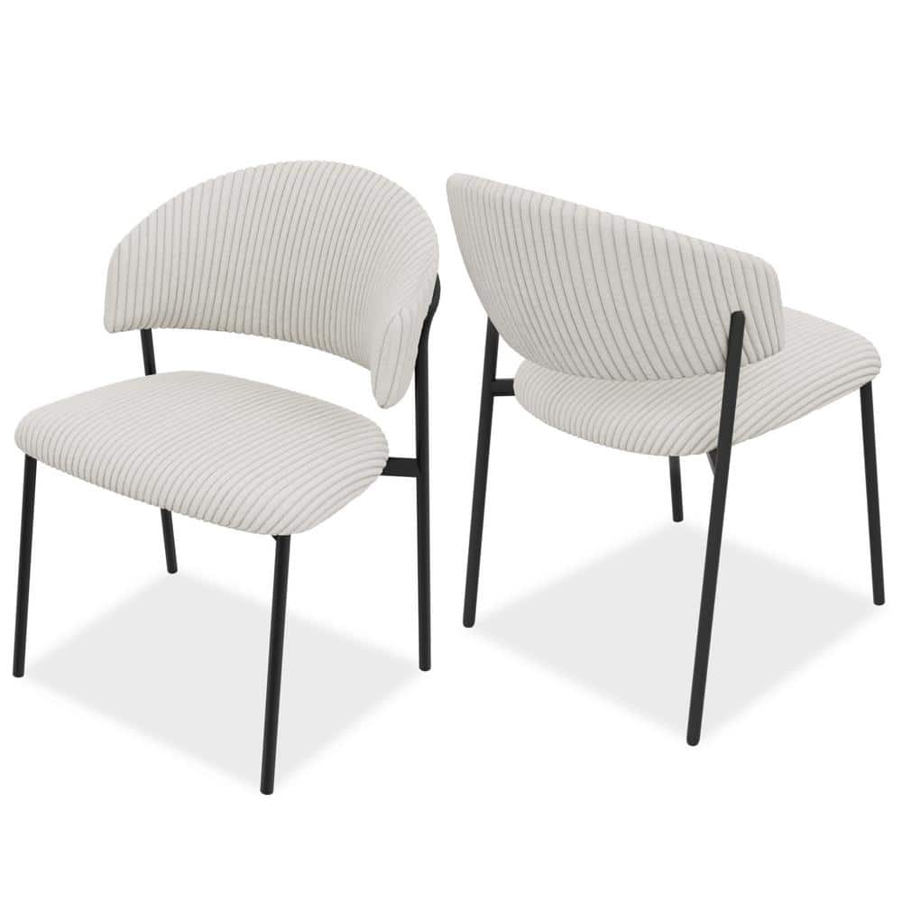 GOJANE White Corduroy Upholstered Dining Chairs with Metal Legs(Set of ...