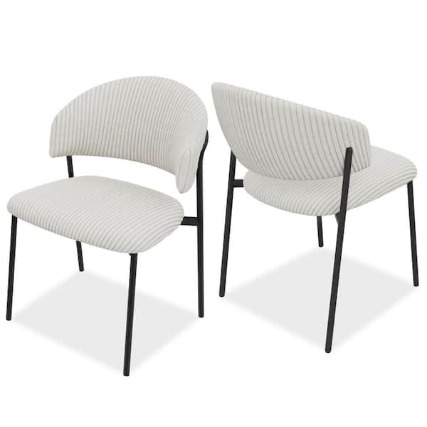 GOJANE White Corduroy Upholstered Dining Chairs with Metal Legs(Set of ...