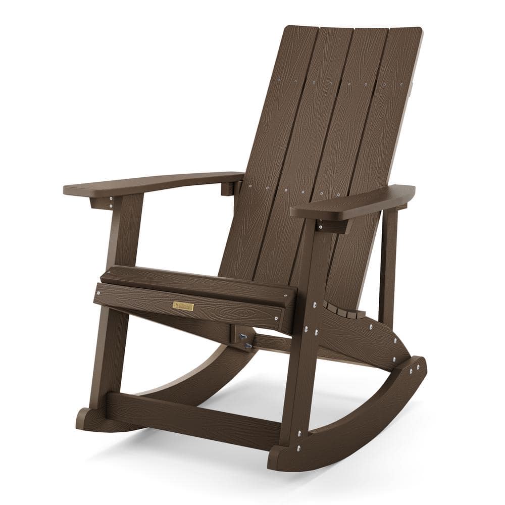 LUE BONA Doda Dark Brown HDPS Plastic Adirondack Rocking Chair Porch ...