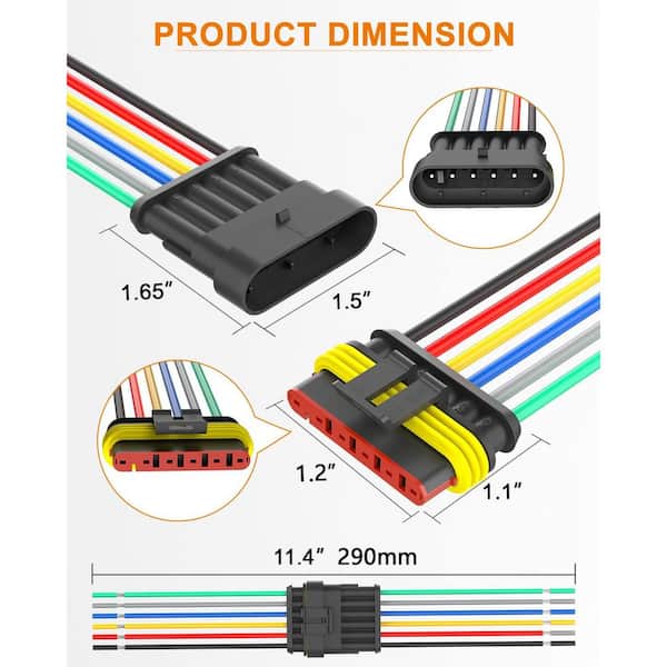 Lukyamzn 6-Pin Electrical 16 AWG 6-Wire Connector Waterproof Male and ...
