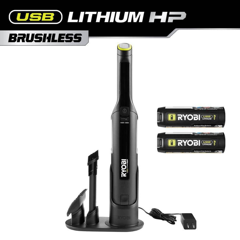 RYOBI USB Lithium HP Compact Hand Vacuum Cleaner Kit with (2) USB ...