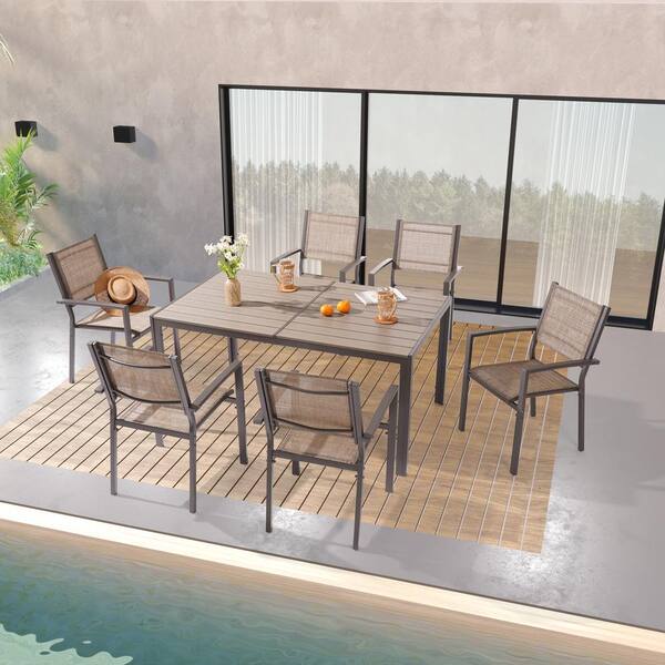 JOYESERY 7-Piece Modern Patio Dinner Furniture Set, Metal Rust and ...