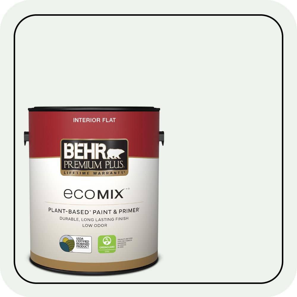 BEHR PREMIUM PLUS 1 gal. #W-D-500 Cascade White Flat EcoMix Plant-Based ...