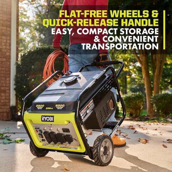 RYOBI 6500-Watt Gasoline Powered Inverter Generator with CO Shutdown ...