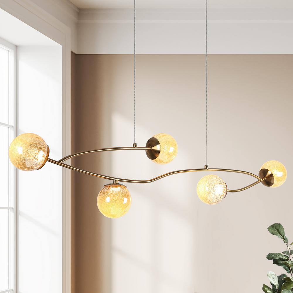 LNC Cenlindes 5-Light Dimmable Integrated LED Plating Brass Branch ...