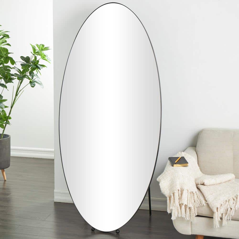 Litton Lane 32 in. W x 69 in. H Silver Metal Matte Oval Freestanding ...