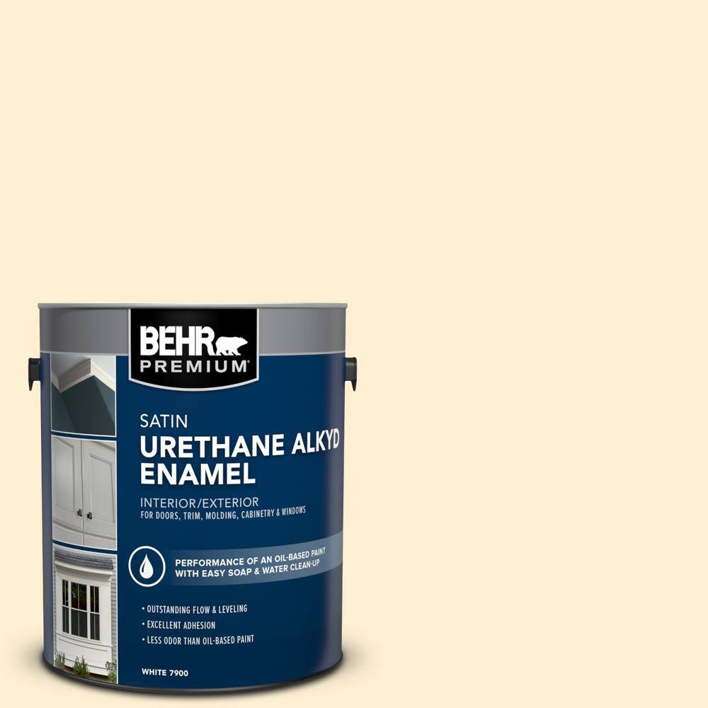 BEHR PREMIUM 1 gal. #YL-W03 Honied White Urethane Alkyd Satin Enamel ... BEHR PREMIUM 1 gal. #YL-W03 Honied White Urethane Alkyd Satin Enamel ...
