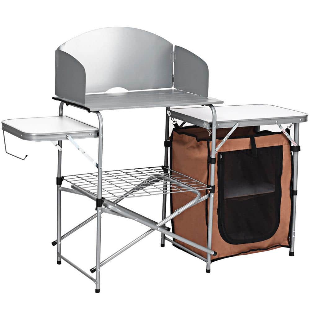 Costway Foldable Camping Table Outdoor BBQ Portable Grilling Stand with ...