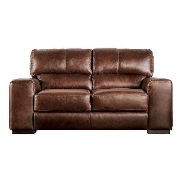 Furniture of America Copell Wood and Upholstered Leather Cognac Loveseat