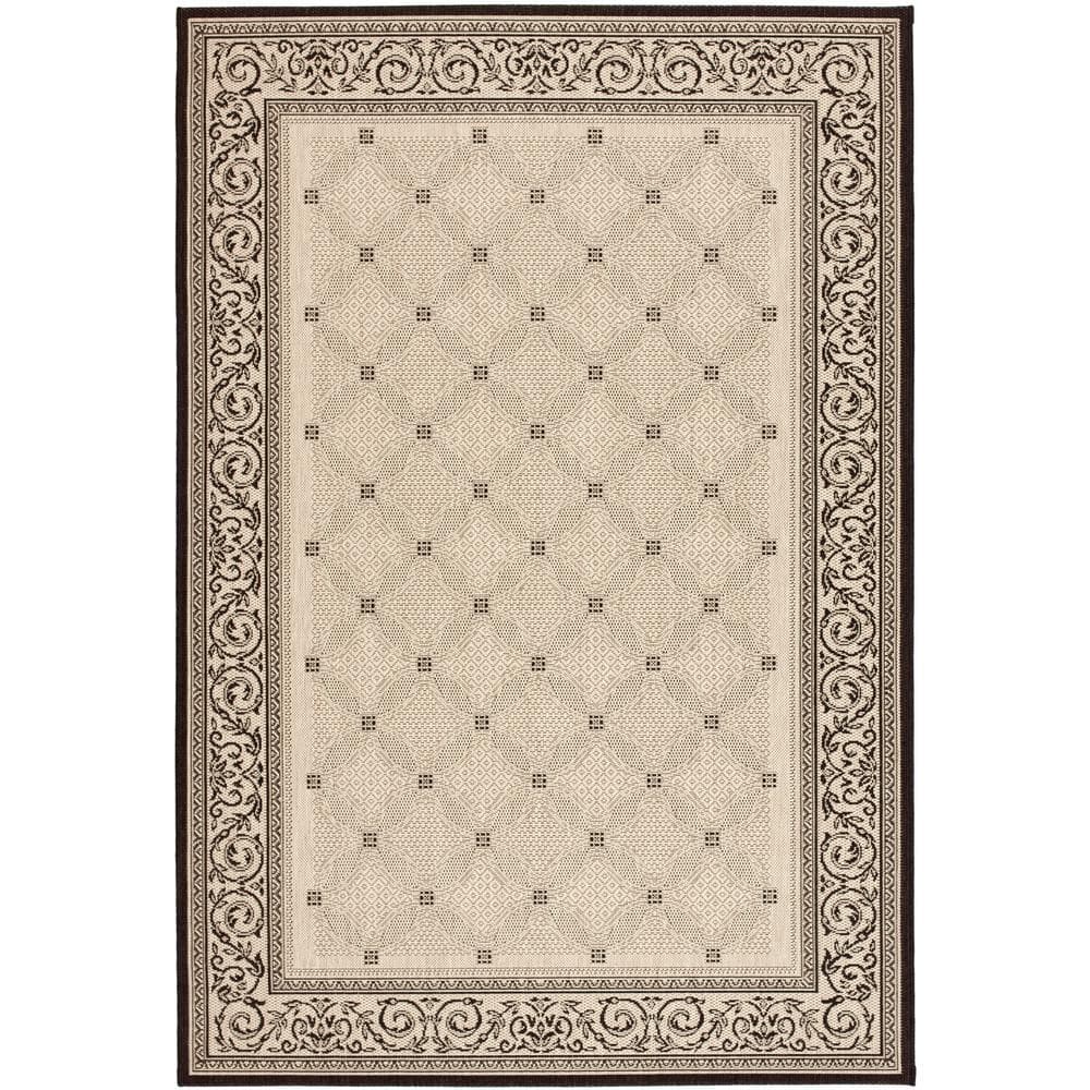 SAFAVIEH Courtyard Sand/Black 4 ft. x 6 ft. Border Indoor/Outdoor Patio ...