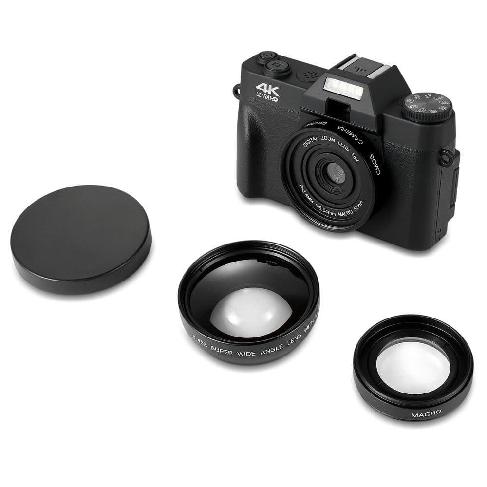 HOM 4K Digital Camera w/ Interchangeable Lens-16x Zoom, 3.0 in. Flip ...