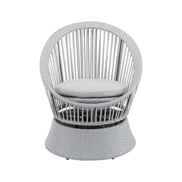 26.7 in. Modern Silver Swivel Wicker Outdoor Lounge Chair with Grey ...