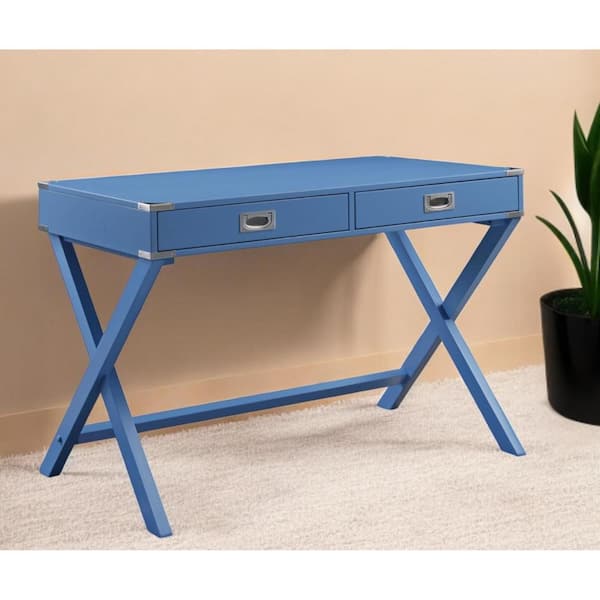 HomeRoots 42 in. Rectangular Blue Metal 2-Drawer Computer Desks ...
