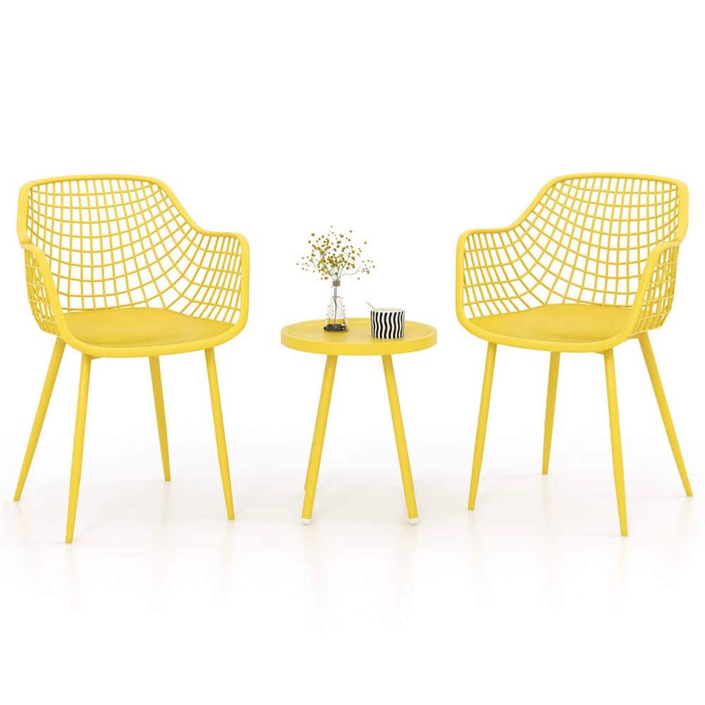 Costway Modern Elegance Yellow 3-Piece Plastic Round Outdoor Bistro Set ...